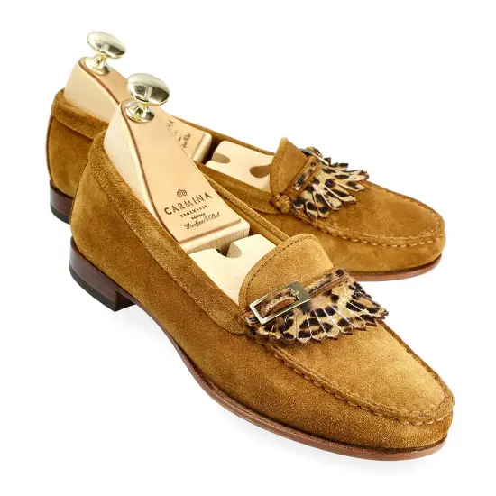 MONK STRAP LOAFERS WOMEN TOBACO SUEDE PONY LEOPARD | CARMINA
