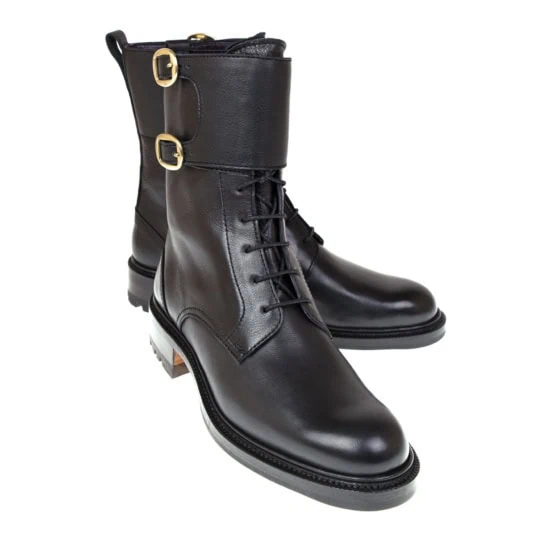 WOMEN’S BLACK RUSTICALF COMBAT BOOTS | CARMINA